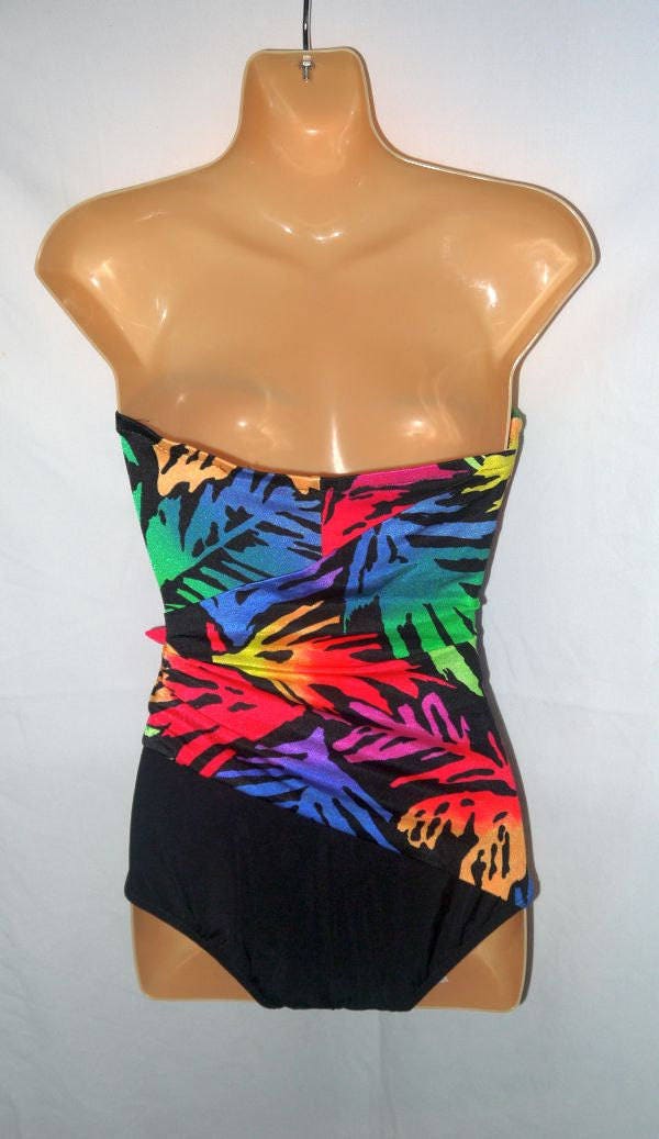 Rio .... Vintage 80s Strapless Swimsuit / 1980s 1 One Pc Piece Maillot ...