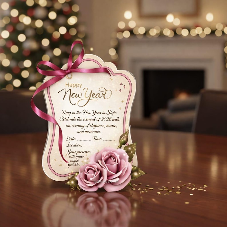 Editable New Year Invitation 2026 | Elegant Floral New Year Party ...