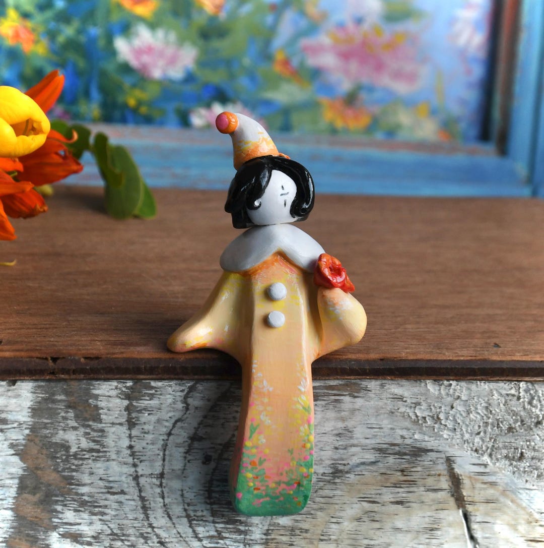Garden Pierrot | Handmade Colorful Flower Polymer Clay Clown | Perching ...