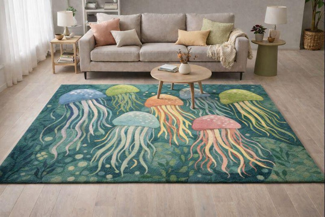 Modern Ocean Coral Area Rug for Home Decor, Contemporary Living Room ...