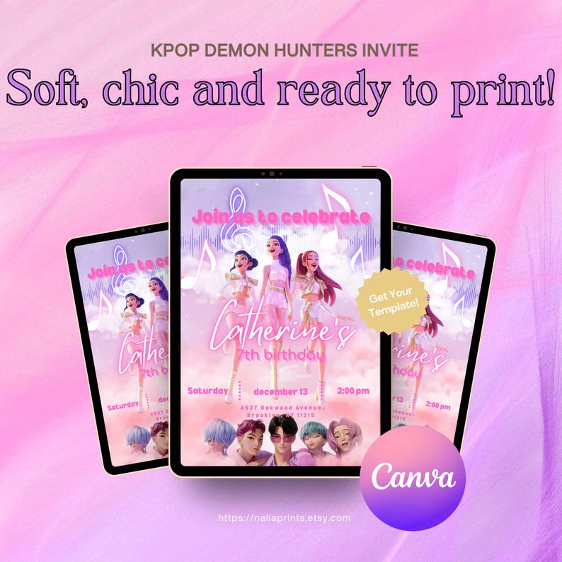 Kpop Demon Hunters Party Invite| Customizable Anime Birthday Template ...