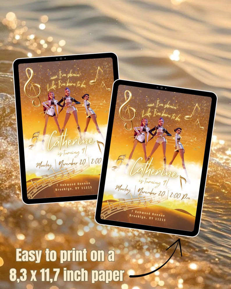 Kpop Demon Hunters Golden Invite | Editable Anime Birthday Template ...