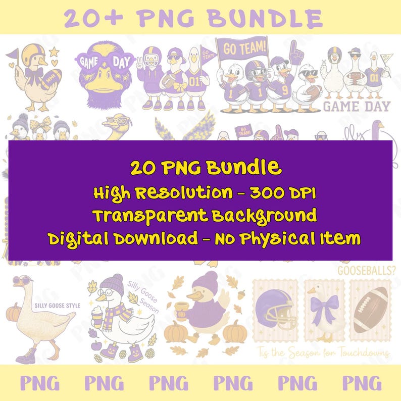 Silly Goose Football PNG Bundle | 20 Purple Gold Game Day Designs ...