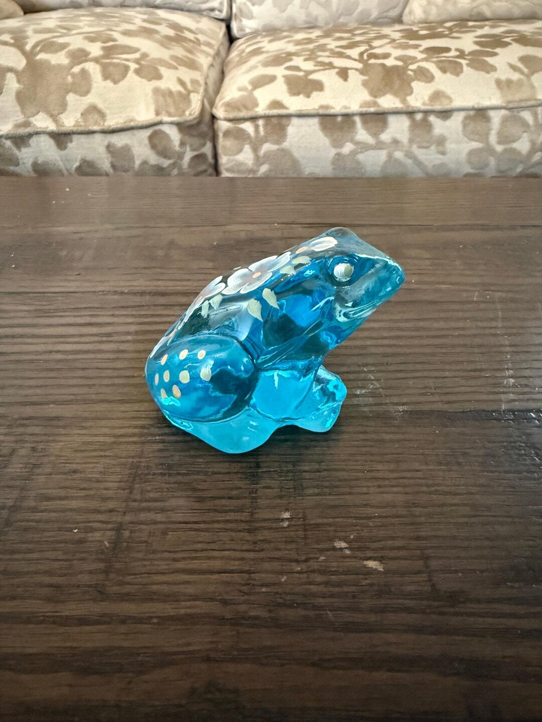 Vintage Fenton Blue Glass Frog W/hand-painted Flowers-signed D. Wright ...