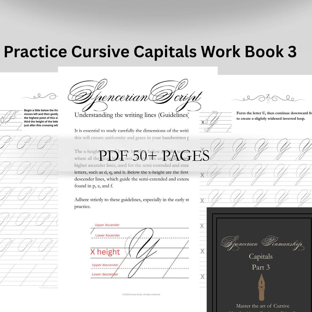 Cursive Handwriting Practice Sheets | Spencerian Capitals Workbook ...