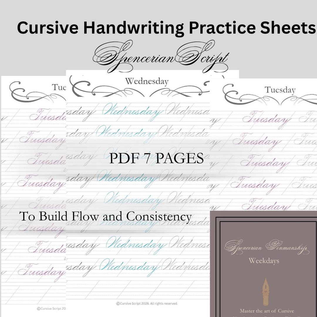 Cursive Calligraphy Weekdays Practice Sheets | Daily Handwriting ...