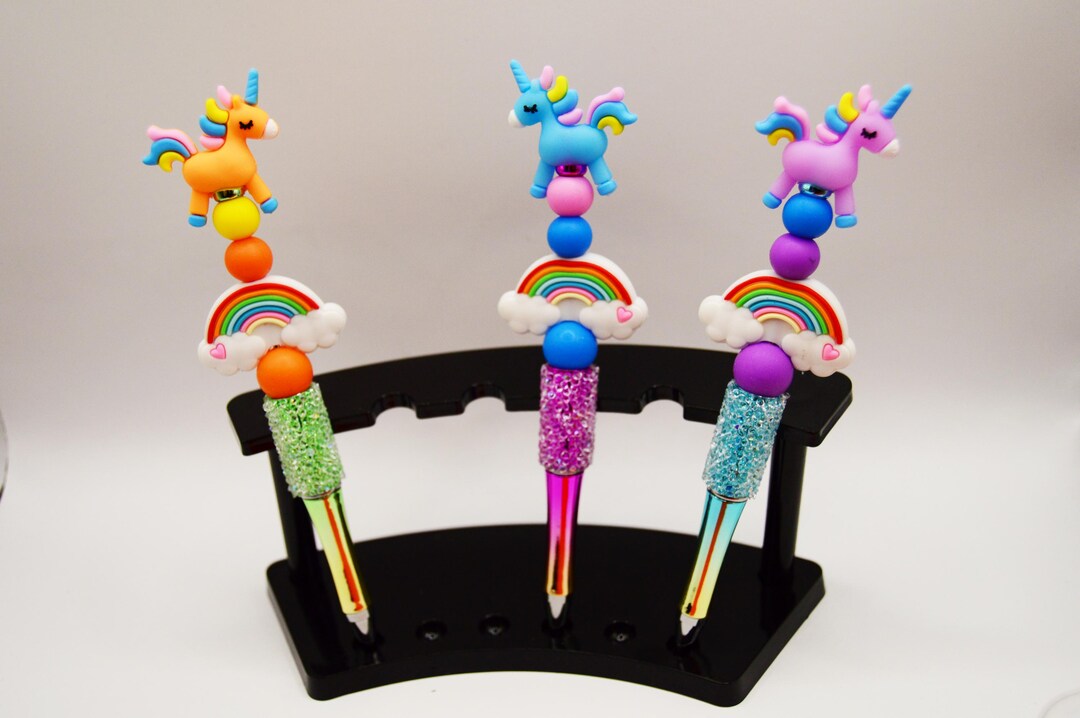 Rainbow Unicorn Pens, Silicone Bead Toppers, Black Ink, Refills ...