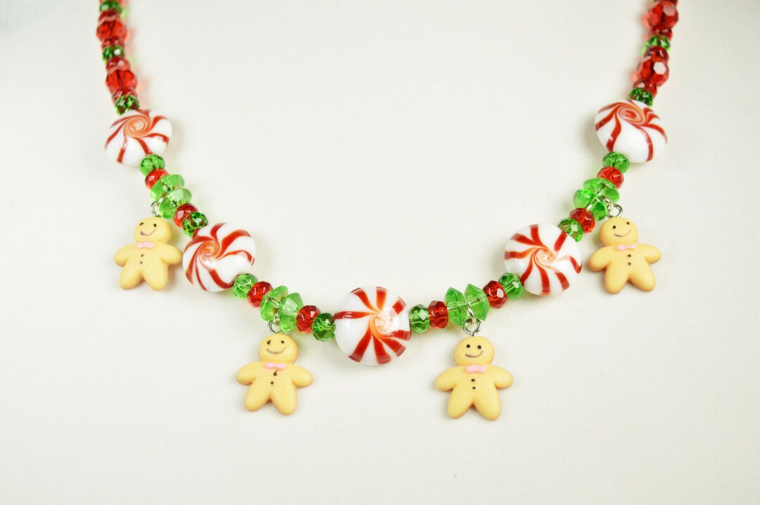 Gingerbread Men and Peppermint Necklace With Earrings Set - Etsy