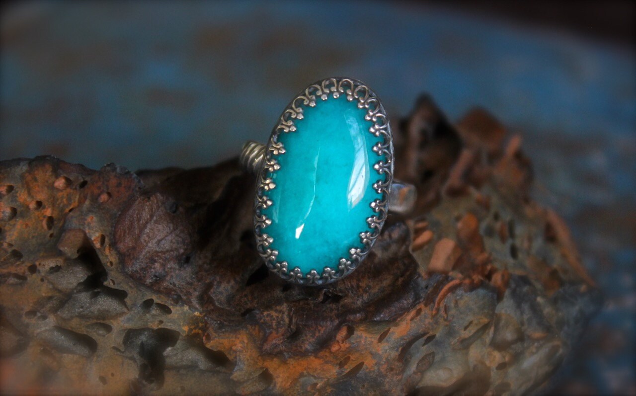 Amazonite Stone Set in Sterling Silver-ring Size 8-handmade Artisan ...