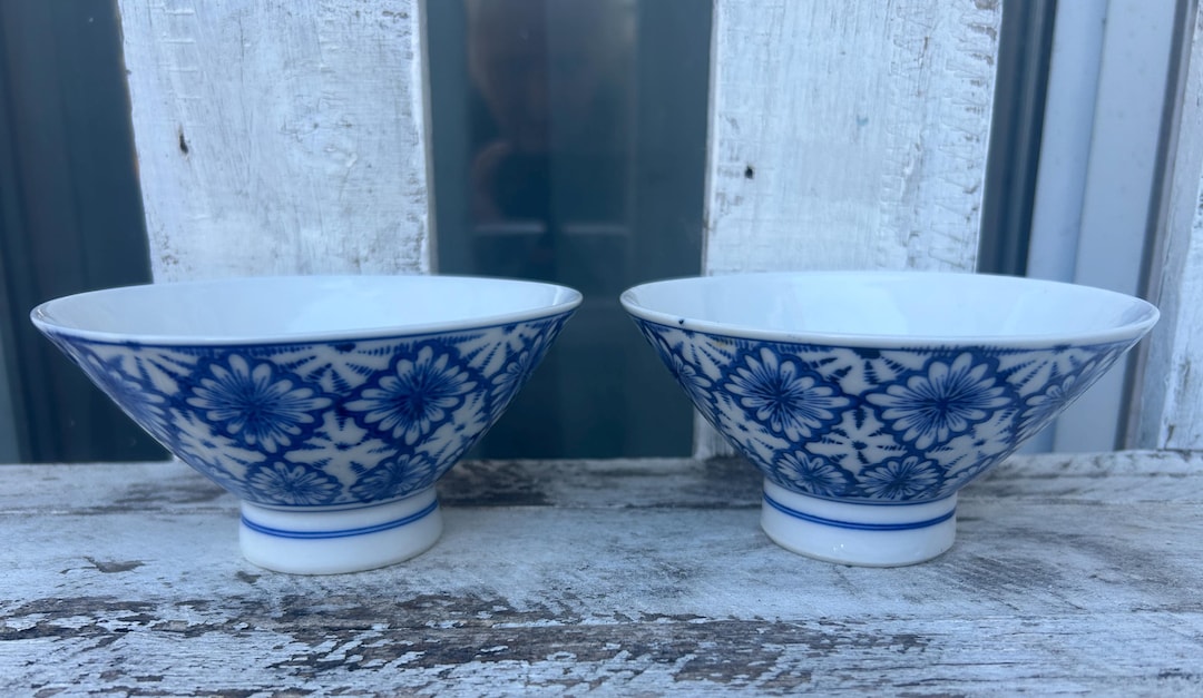 Vintage Arita Ware Porcelain Rice Bowls Sometsuke Floral Pattern - Etsy
