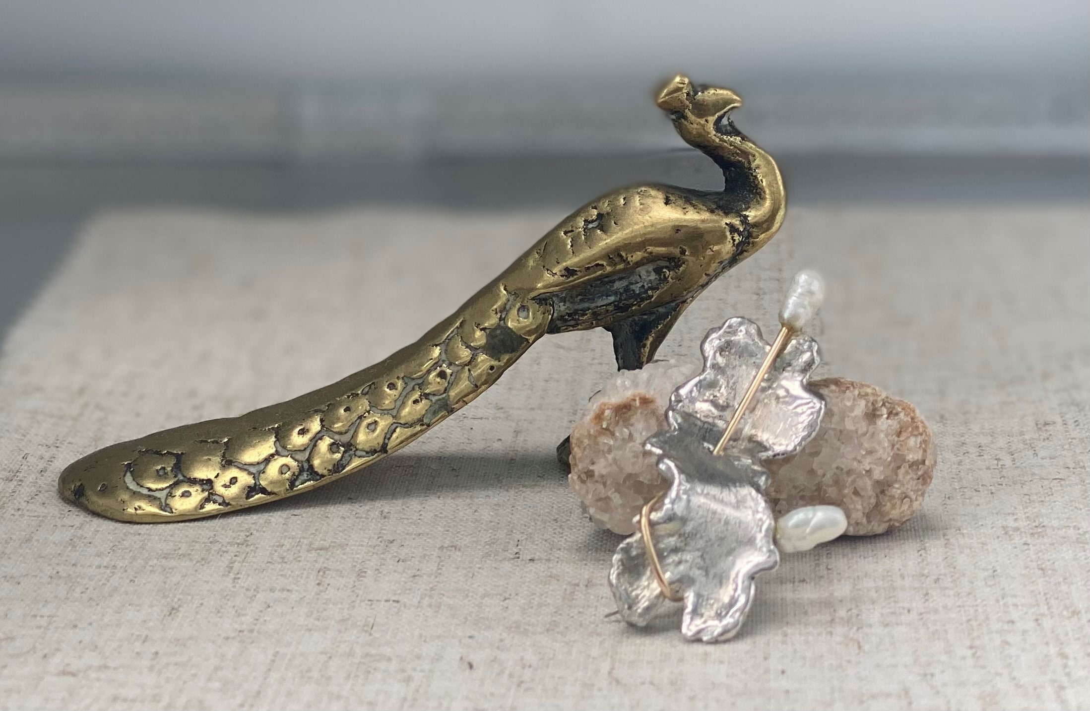 Melted Edge Sterling Gold and Pearl Brooch - Etsy