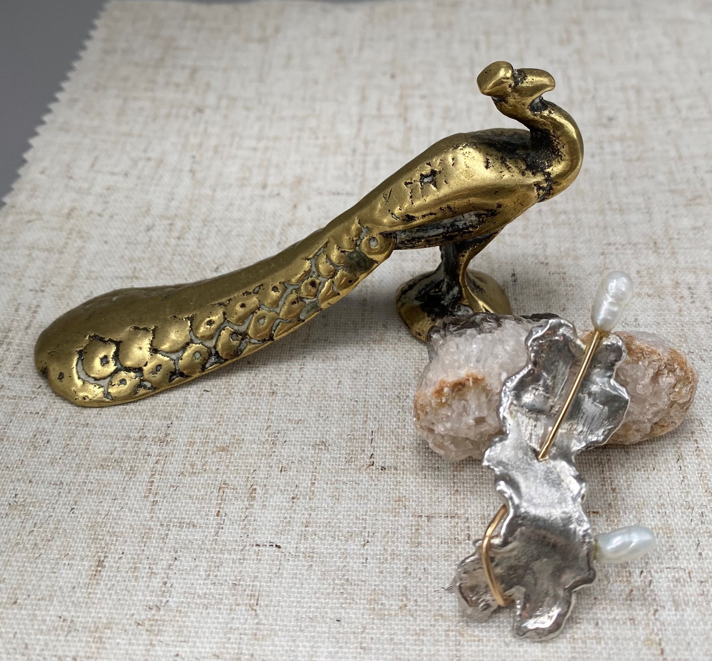 Melted Edge Sterling Gold and Pearl Brooch - Etsy