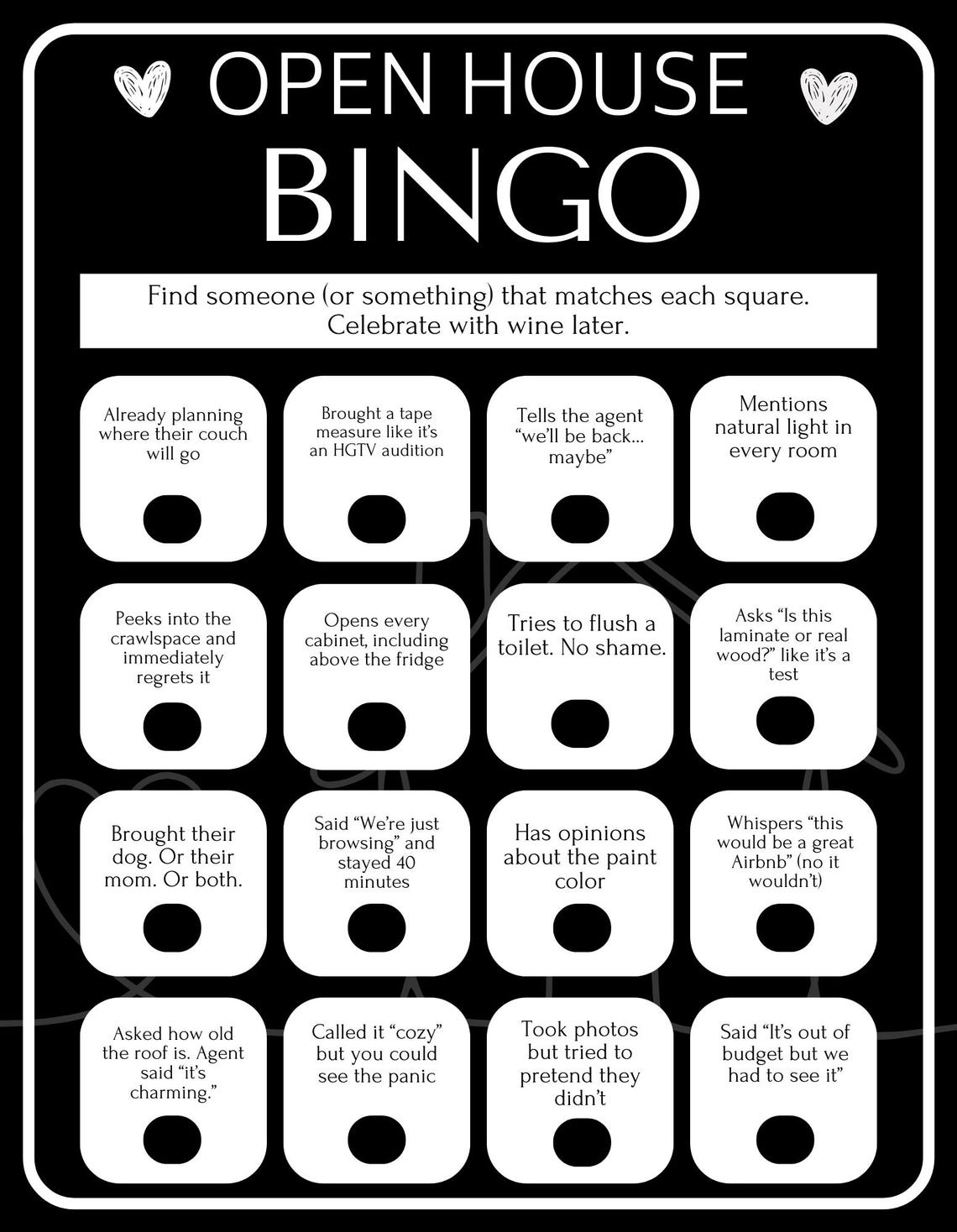 Open House Bingo: Printable Game Cards for Real Estate Agents (client ...