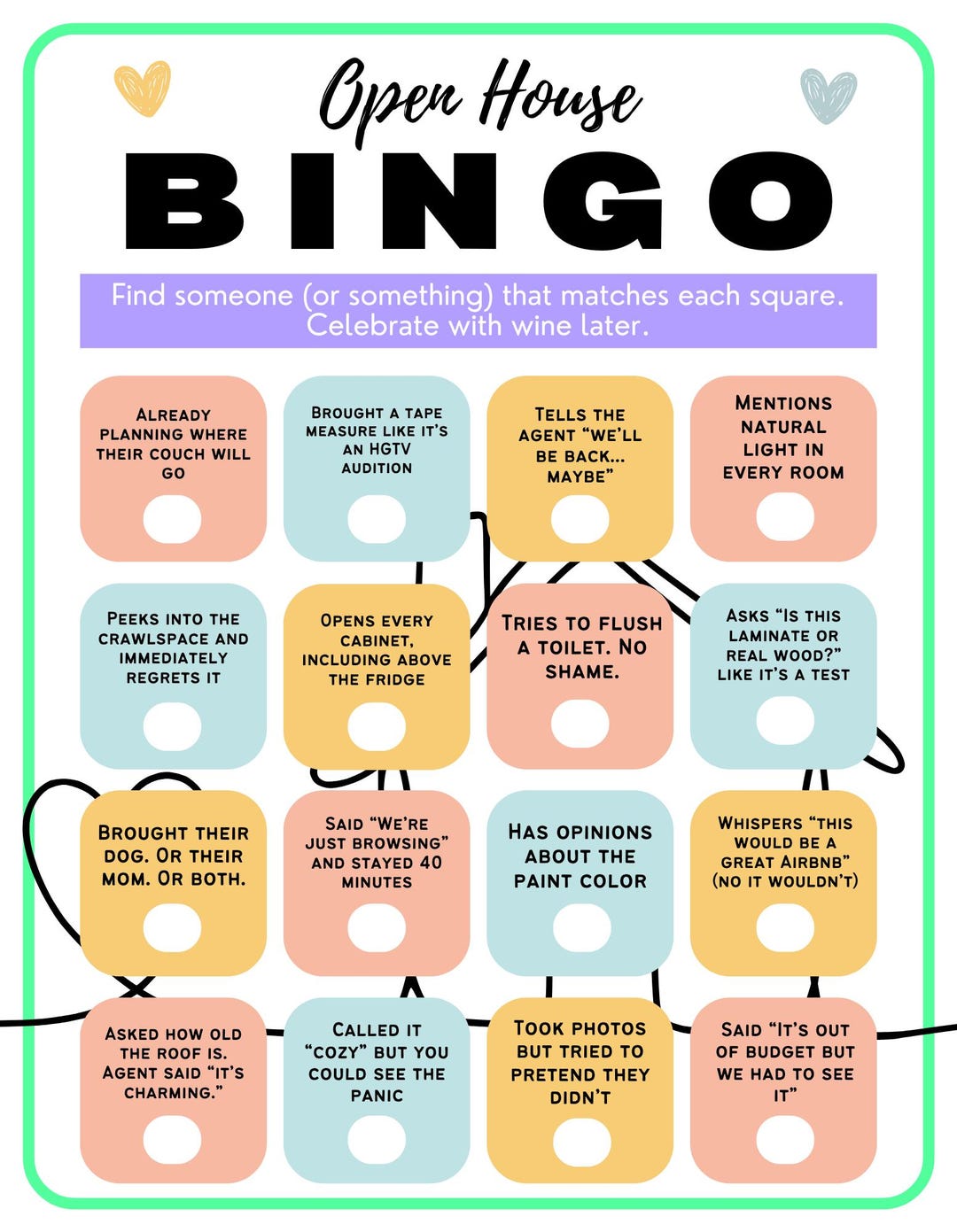 Open House Bingo: Printable Game Cards for Real Estate Agents (client ...