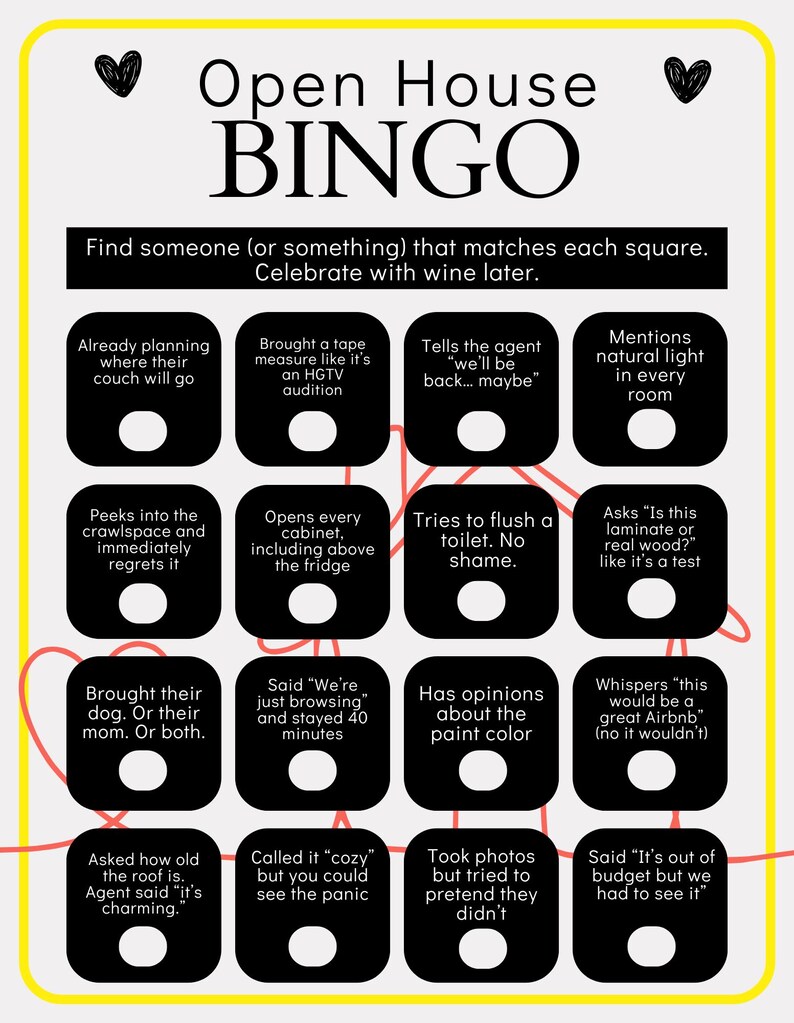 Open House Bingo: Printable Game Cards for Real Estate Agents (client ...