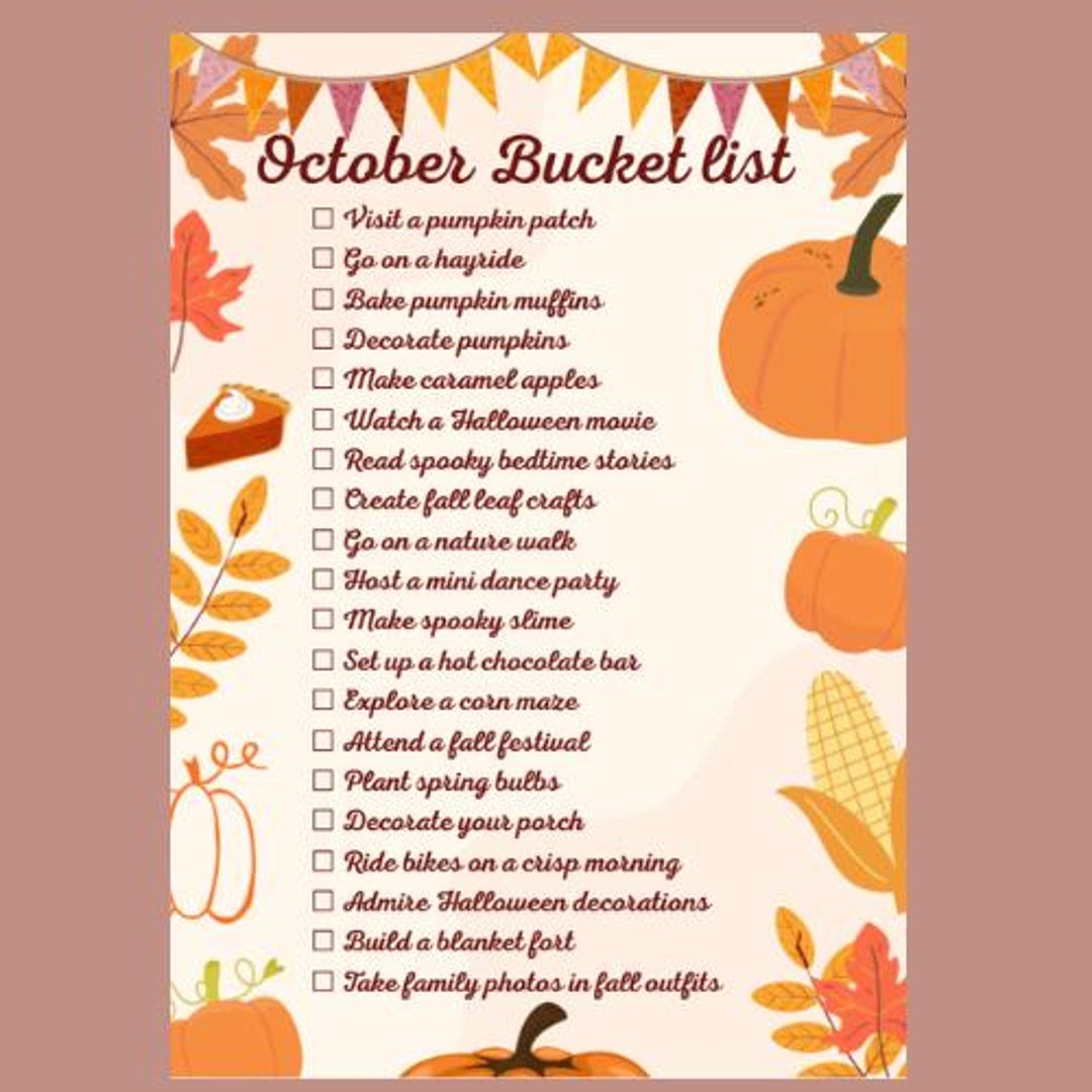 October Bucket List Printable: Family Autumn Activities Checklist (PDF Download). Autumn ...