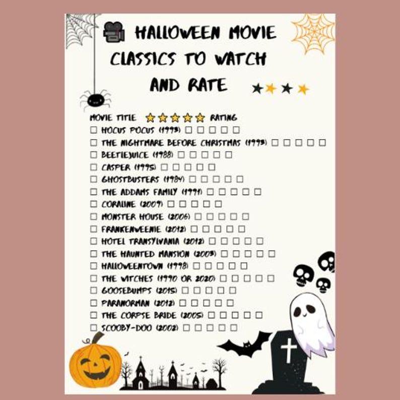 Halloween Movie Bucket List Printable – Classic Family Favorites With ...
