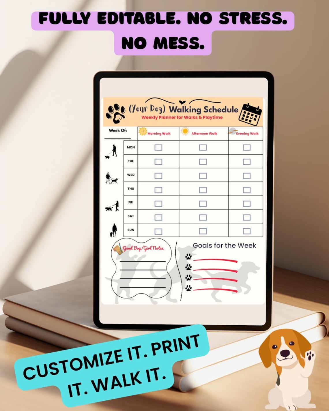 Editable Dog-walking Schedule | Walking Planner Canva Template | Pet ...