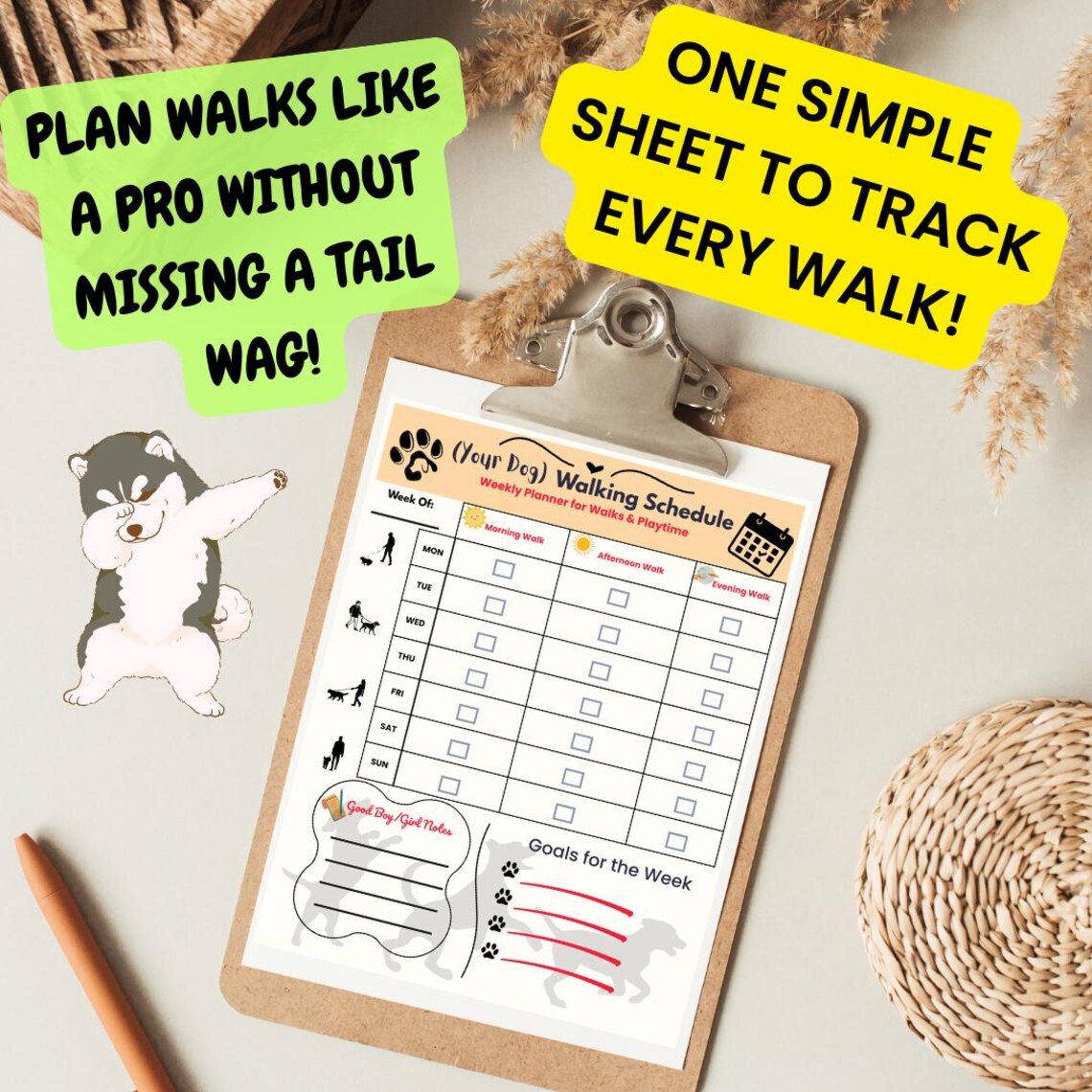 Editable Dog-walking Schedule | Walking Planner Canva Template | Pet ...