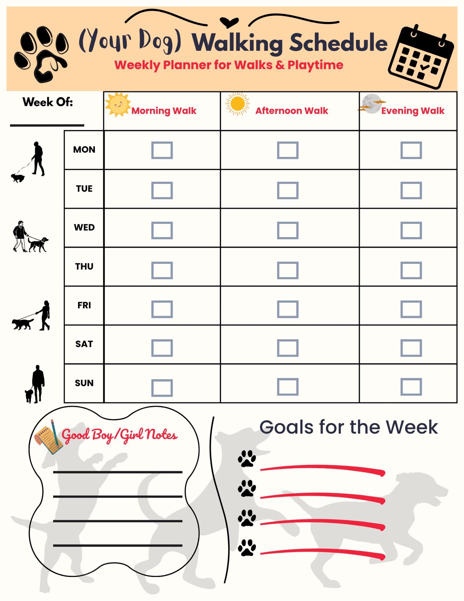 Editable Dog-walking Schedule | Walking Planner Canva Template | Pet ...