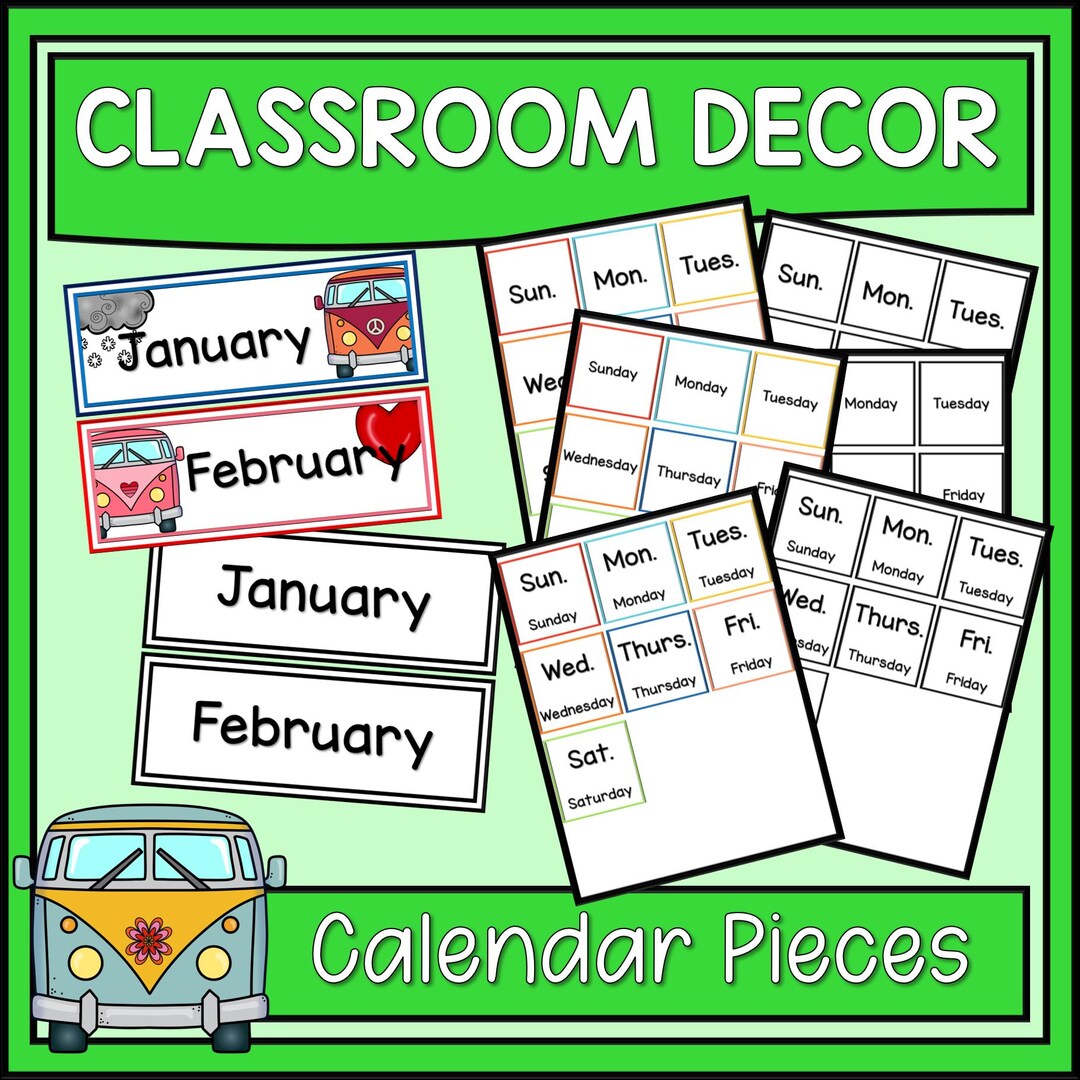 Colorful VW Bus Classroom Decor Calendar Pieces - Etsy