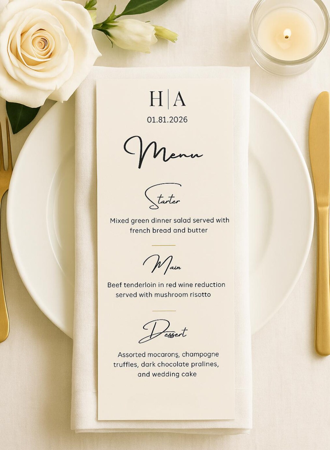 Wedding Menu Template | 4x9" Classic Elegant Dinner Menu | Canva ...