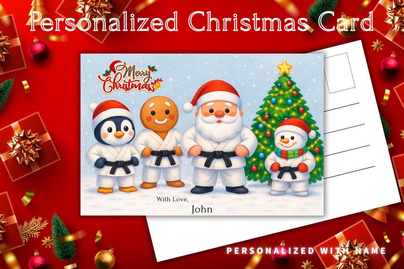 Personalized Christmas Card Printable for Kids – Karate Theme Holiday ...