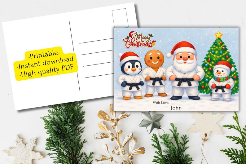 Personalized Christmas Card Printable for Kids – Karate Theme Holiday ...