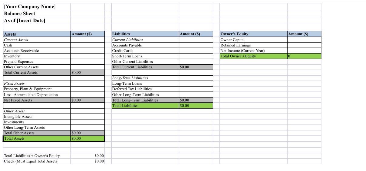 Small Business Balance Sheet Template - Etsy