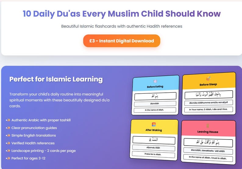 10 Daily Prayer for Muslim Kids Printable Islamic Flashcards Arabic ...