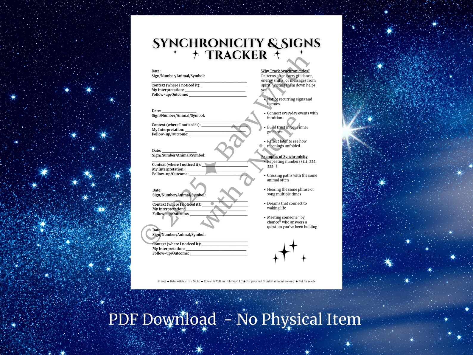 Synchronicity & Signs Tracker, Printable Witchy Journal Page, Spiritual ...