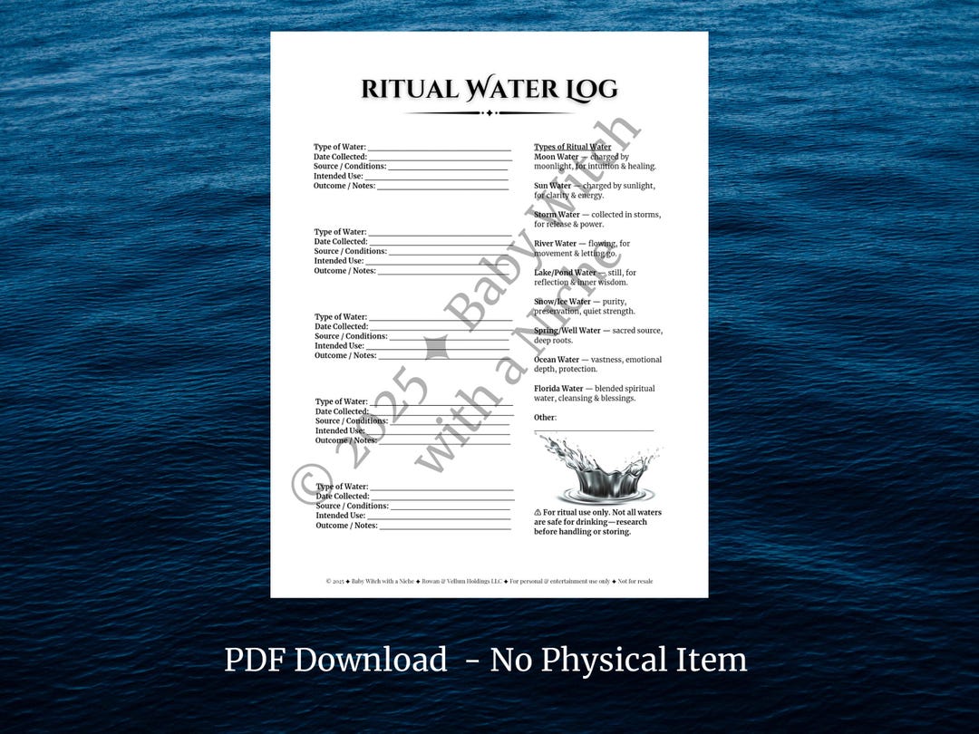 Ritual Water Log, Witchcraft Grimoire Printable , Track Moon, Sun ...