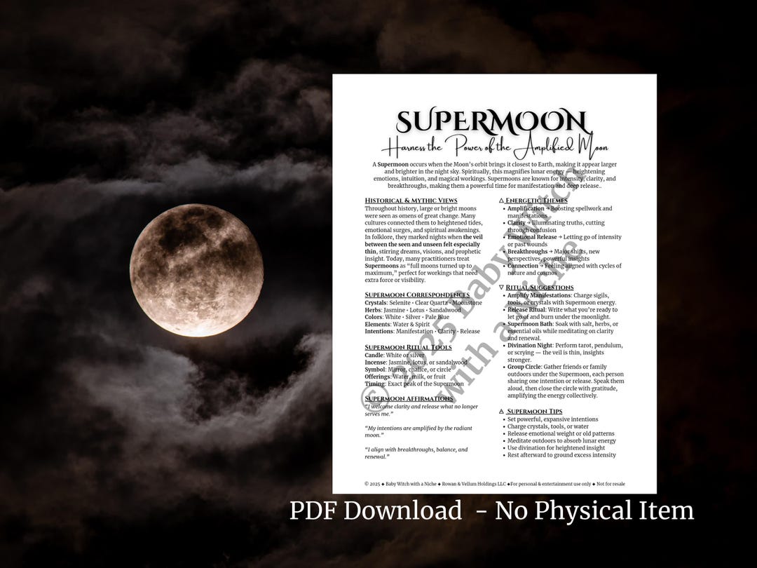 Supermoon Ritual Printable, Moon Magic Grimoire Page, Lunar Energy ...