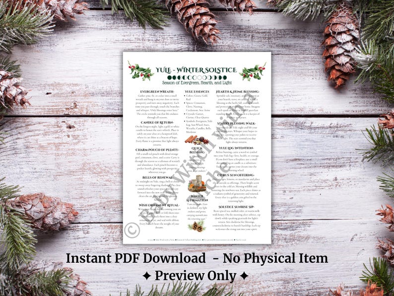 Yule Winter Solstice Printable, Witchcraft Grimoire Page, Seasonal ...