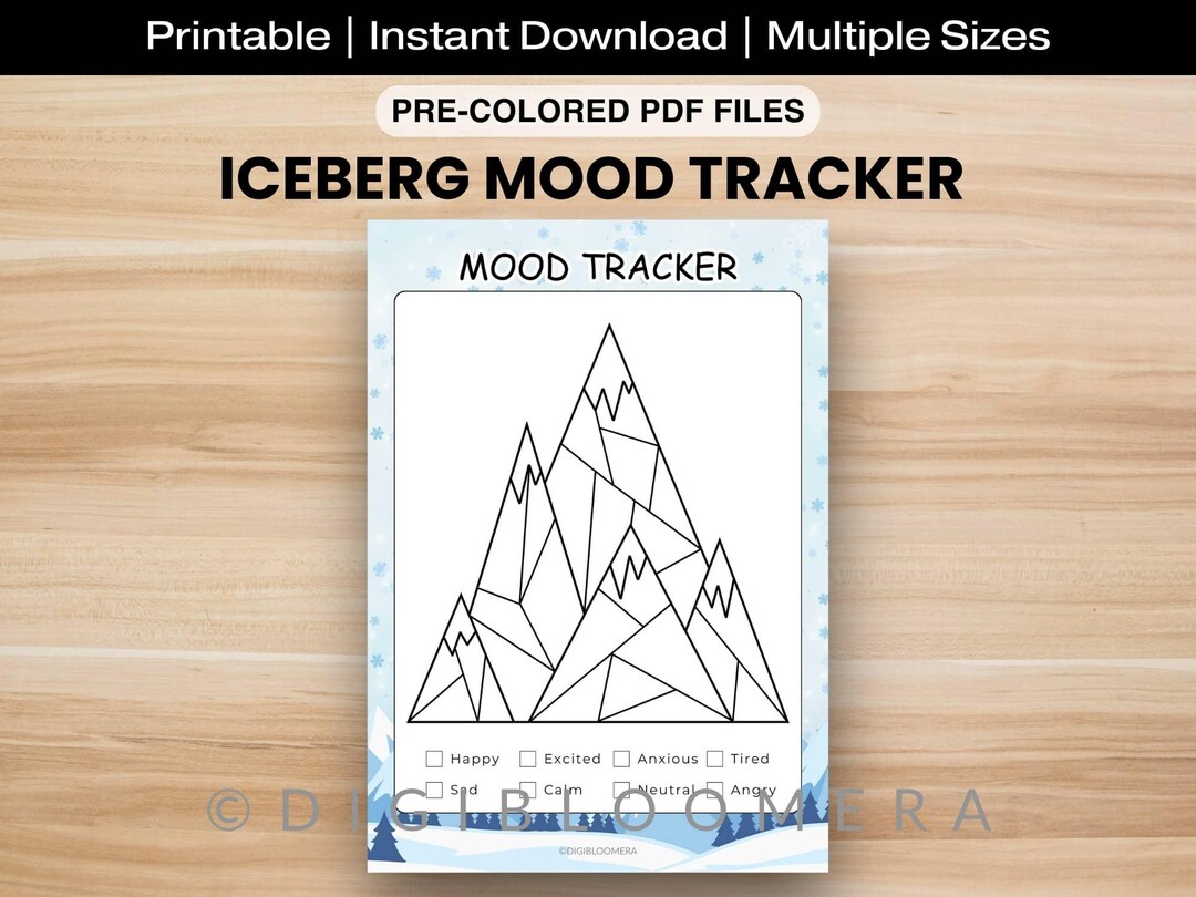 Iceberg Mood Tracker | Pre-colored Printable Journal Page | Daily ...