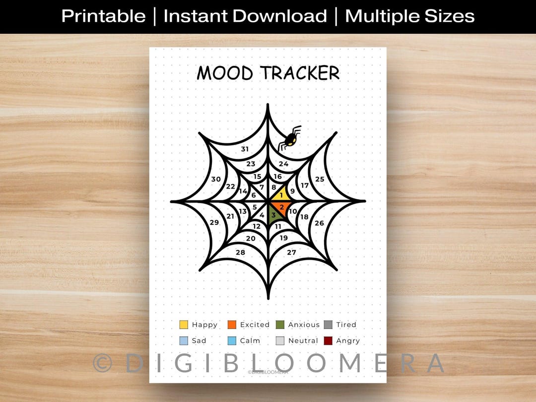Halloween Spider Web Mood Tracker, Printable Journal Page, Feelings ...