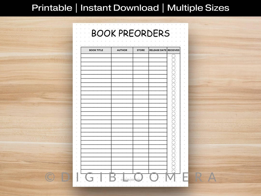 Book Preorders Tracker | Printable Journal Page | Reading Planner - Etsy