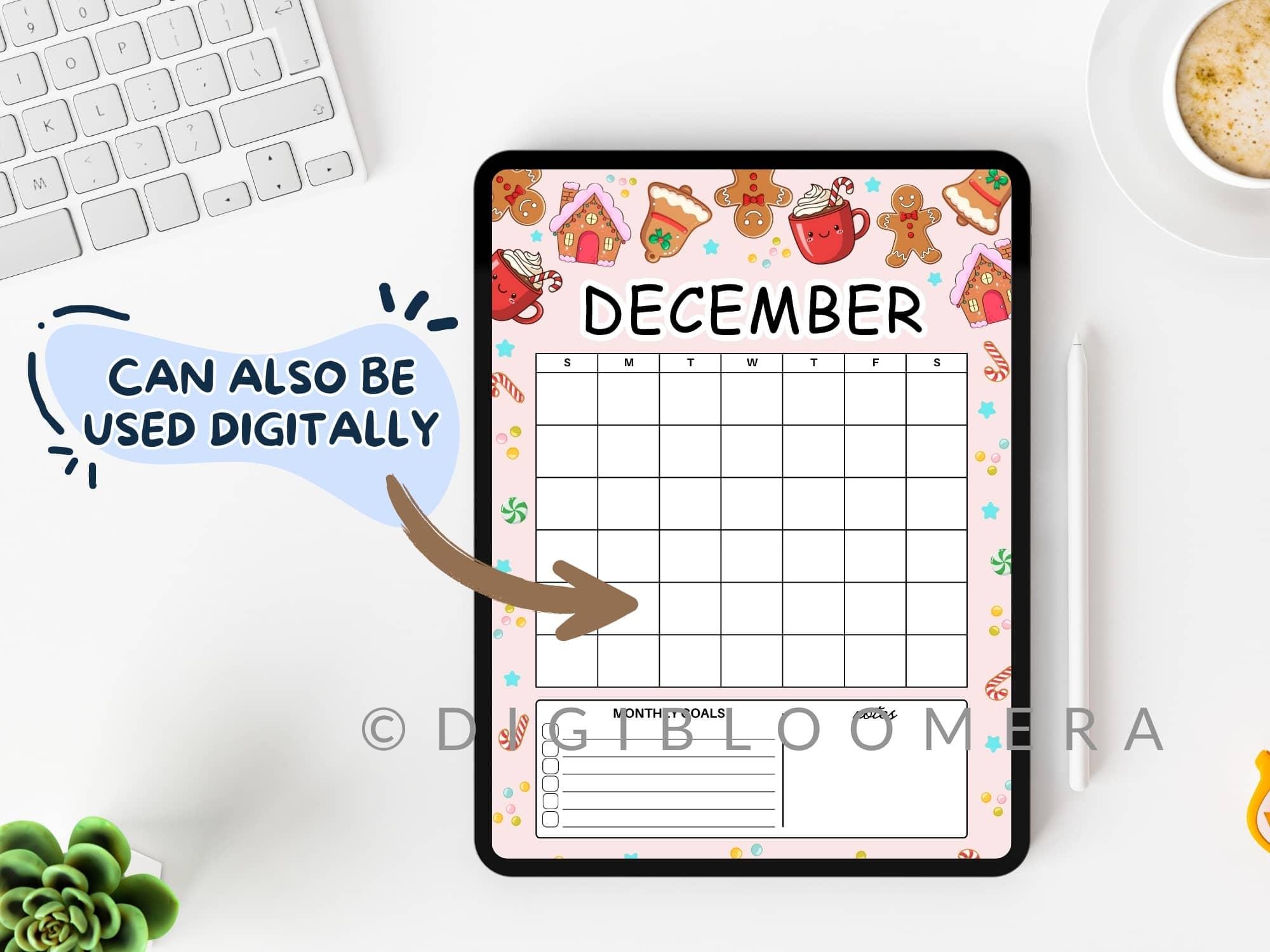 December Calendar & Title Page | Printable and Digital Pre-colored ...
