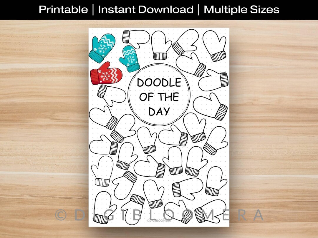 Mitten Doodle of the Day | Printable Journal Page | Drawing Challenge ...