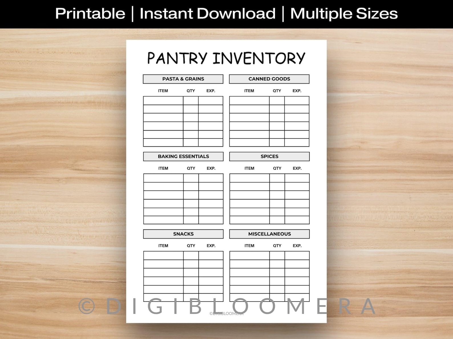 Pantry Inventory Tracker, Printable Journal Page, Kitchen Inventory ...