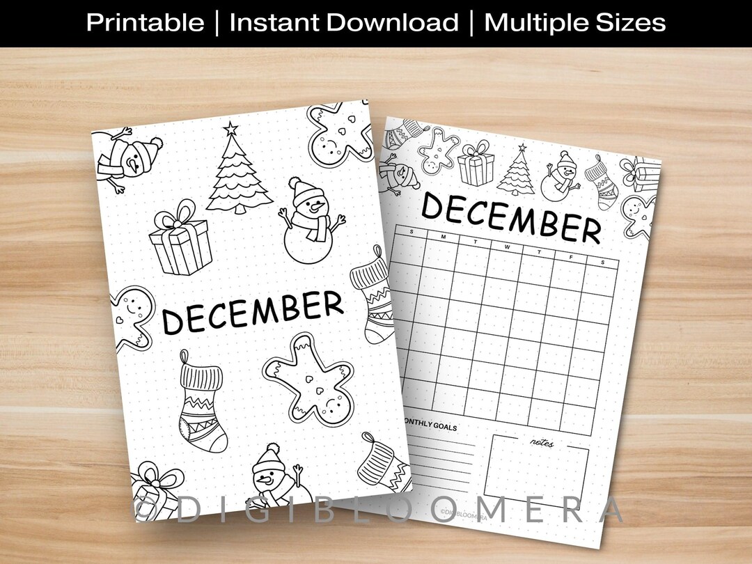 December Calendar & Title Page | Printable and Digital Coloring Journal ...