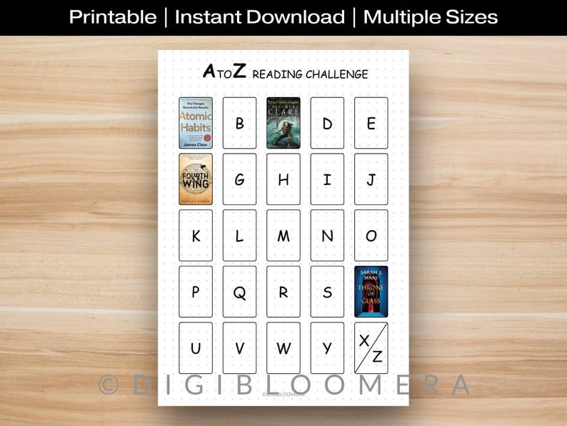 A to Z Reading Challenge | Printable Journal Page | Book Tracker - Etsy