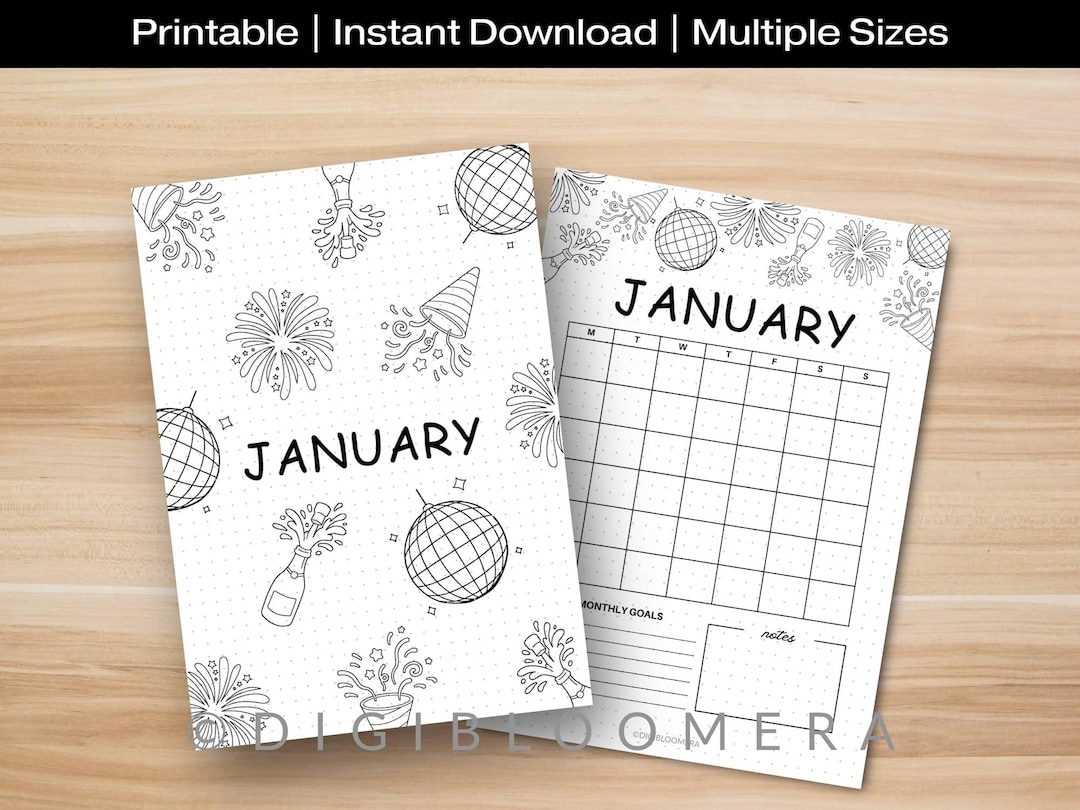 January Calendar & Title Page | Printable Journal Pages | New Year - Etsy