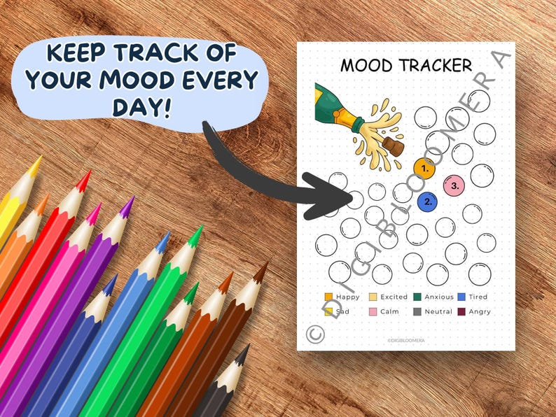 Champagne Mood Tracker | Printable Journal Page | Daily Feelings - Etsy