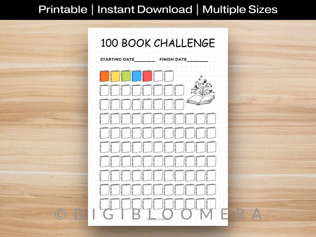 100 Book Reading Challenge | Printable Journal Page - Etsy