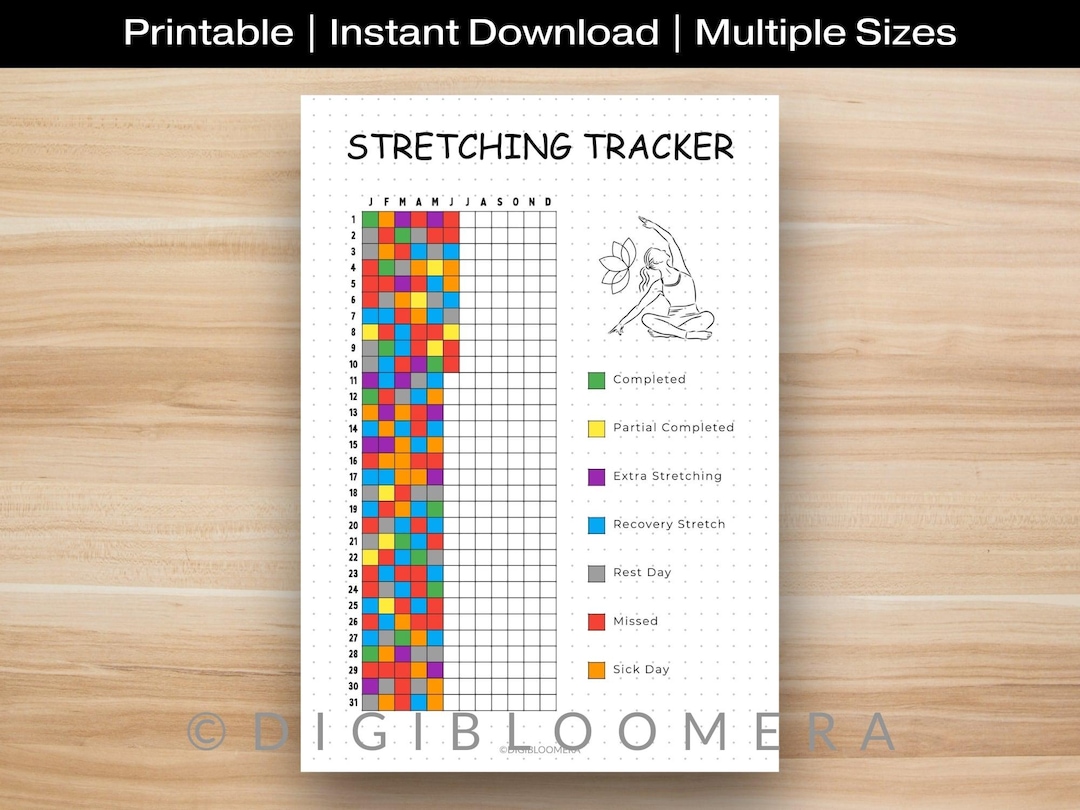 Stretching Tracker Printable, Journal Page, Stretching Log Yearly ...