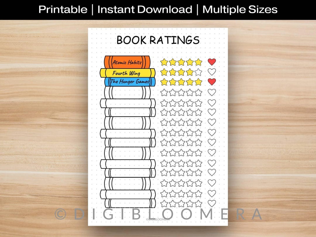 Book Ratings | Printable Journal Page | Reading Tracker - Etsy