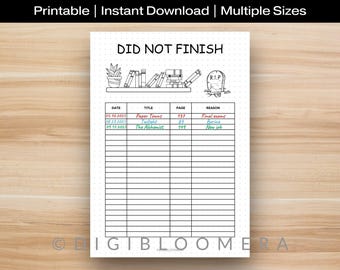 Did Not Finish DNF Graveyard - A5 Journal Page - Printable Tracker ...