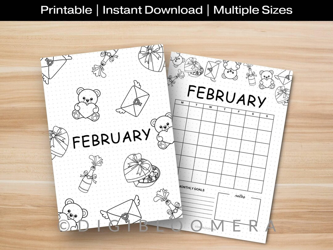 February Calendar & Title Page | Printable Journal Pages | Valentine's ...