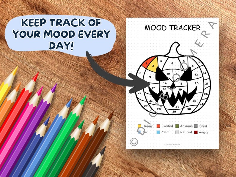 Halloween Pumpkin Mood Tracker, Printable Journal Page, Feelings ...